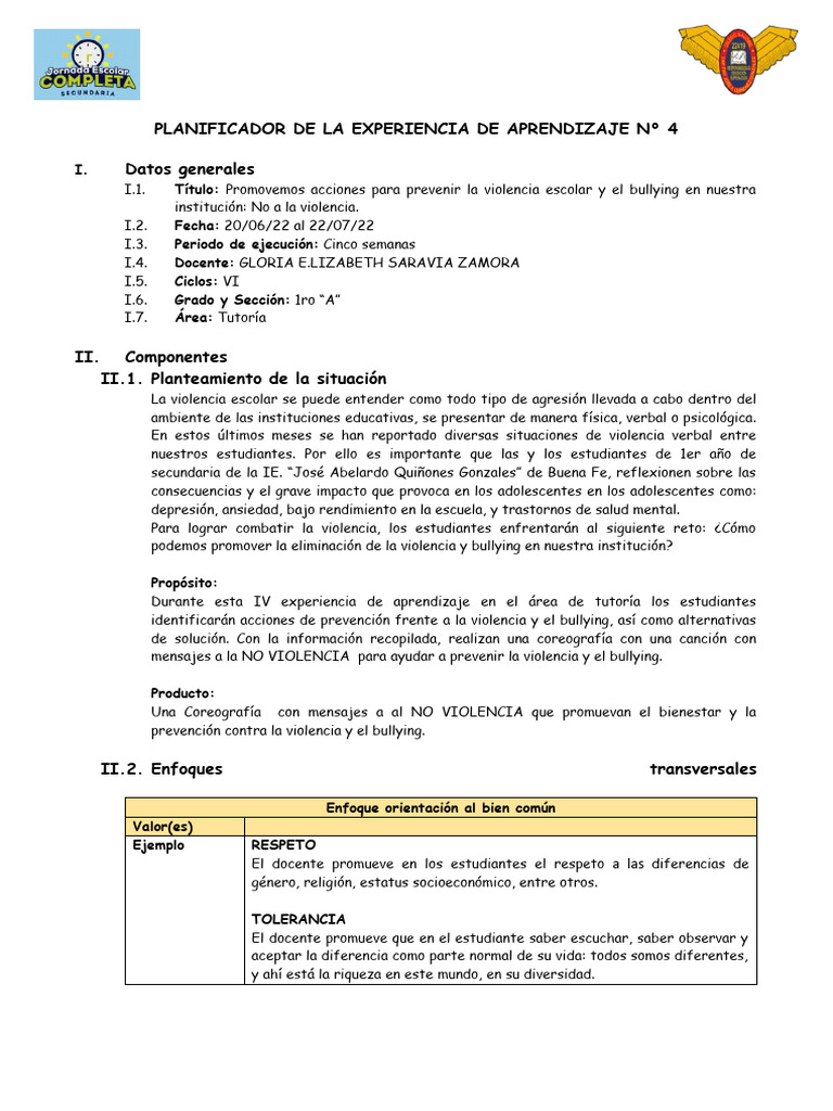 Planificador de La Experiencia - IV | PDF | Violencia | Sicología