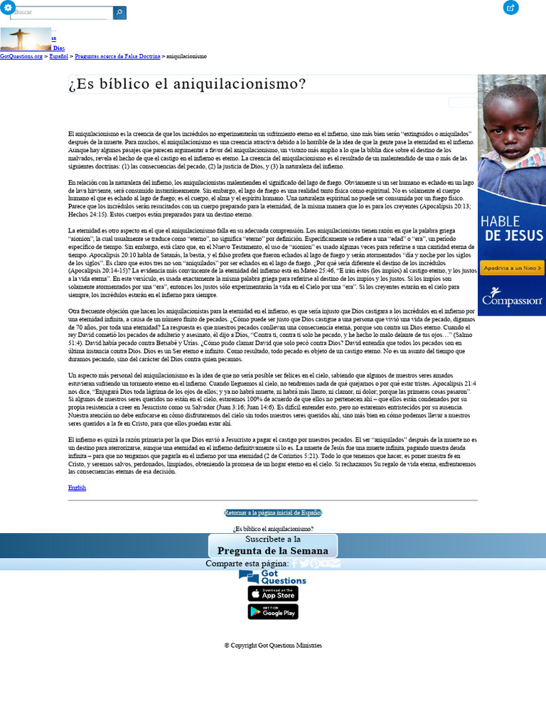 ¿Es Bíblico El Aniquilacionismo - Gotquestions - Org - Espanol | PDF ...