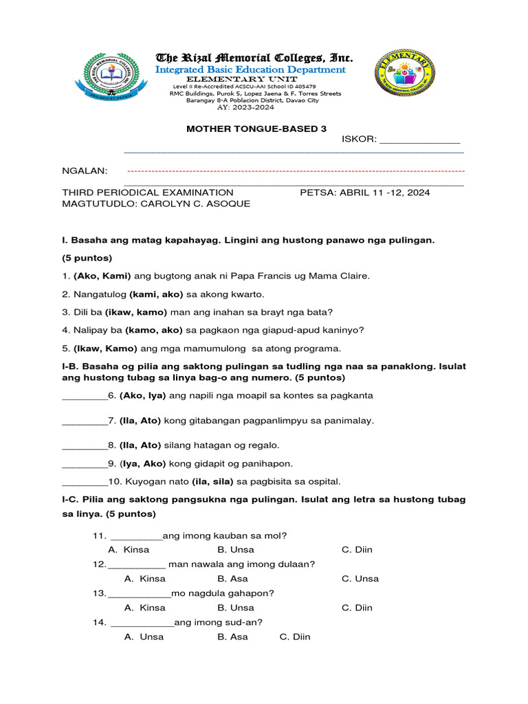 MTB 3rd Periodical Exam | PDF