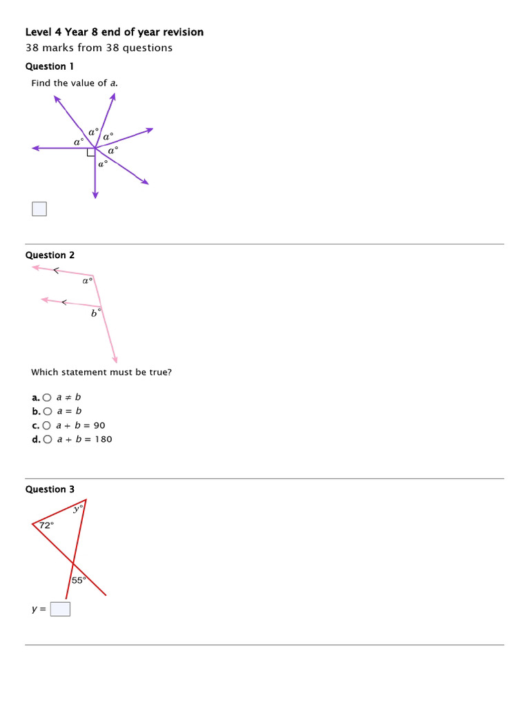 Level 4 Year 8 End of Year Revision | PDF | Mathematics