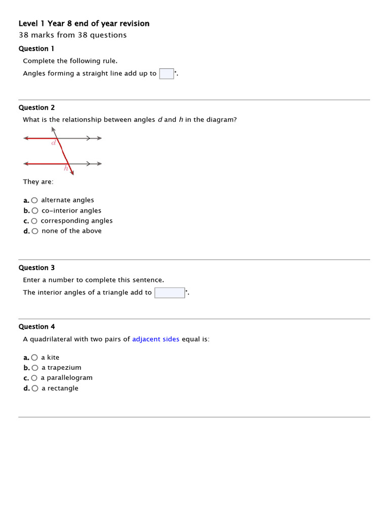 Level 1 Year 8 End of Year Revision | PDF | Triangle | Rectangle