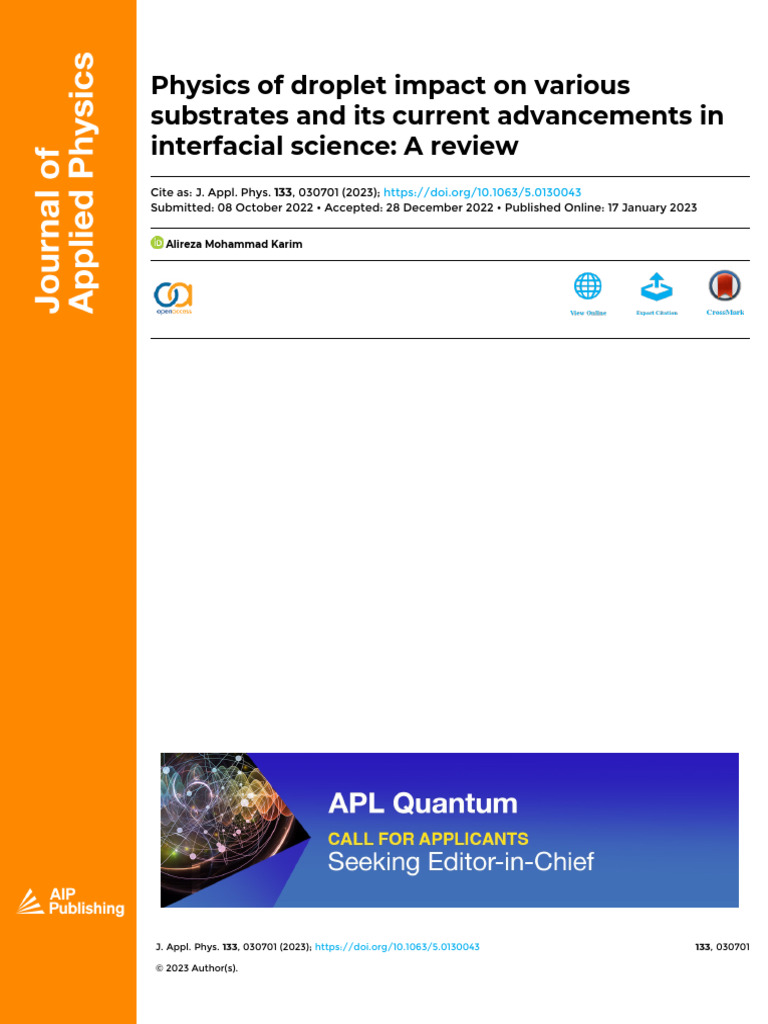 Physics of Droplet Impact On Various Substrates and Its Current ...