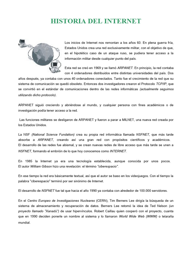 Historia Del Internet | PDF | Red mundial | Internet y web