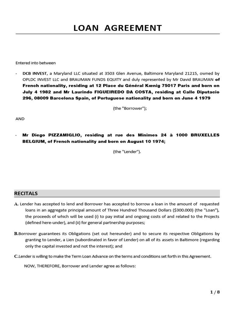 LOAN AGREEMENT Diego Pizzamiglio | PDF | Loans | Interest