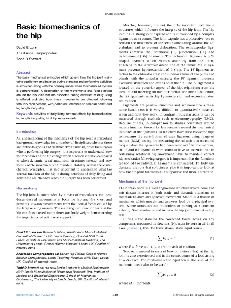 2016 Biomechanics of The Hip | PDF | Hip | Anatomical Terms Of Motion