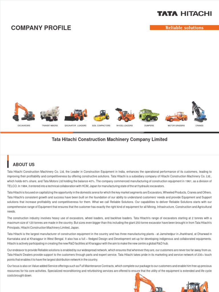 TATA HITACHI Company-Profile | PDF | Construction Equipment | Heavy ...