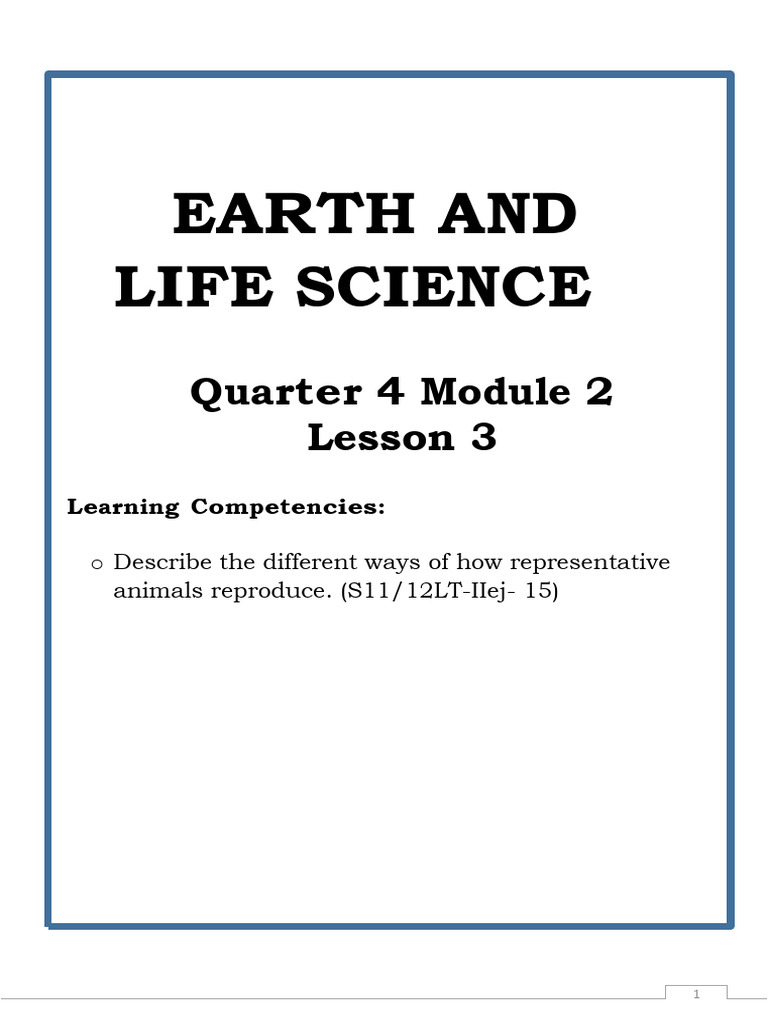 EARTH AND LIFE SCIENCE 4th Quarter Module 2 Lesson 3 | PDF | Sexual Reproduction | Reproduction
