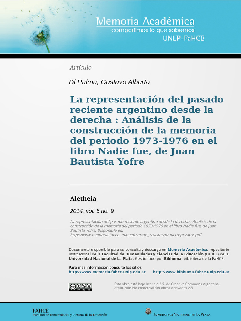 La Representacion Del Pasado Reciente Desde La Derecha (Gustavo Di ...