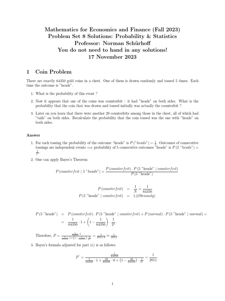 Problem Set 8 Solutions | PDF | Probability | Variance