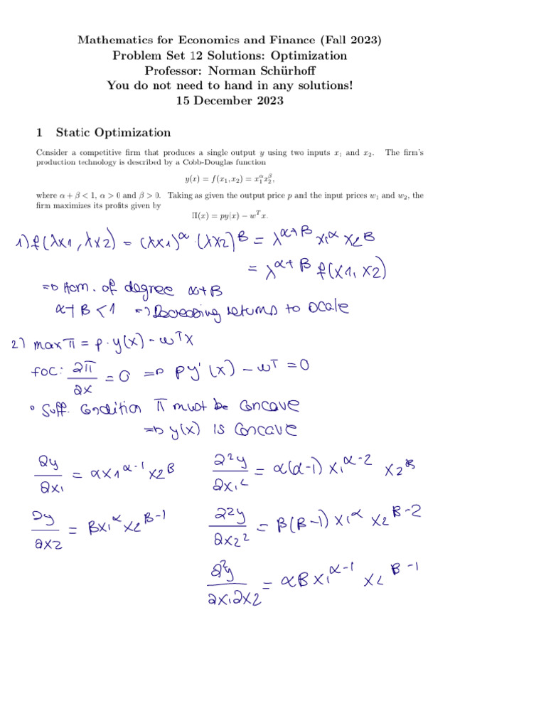 Problem Set 12 Handwritten | PDF | Applied Mathematics | Analysis