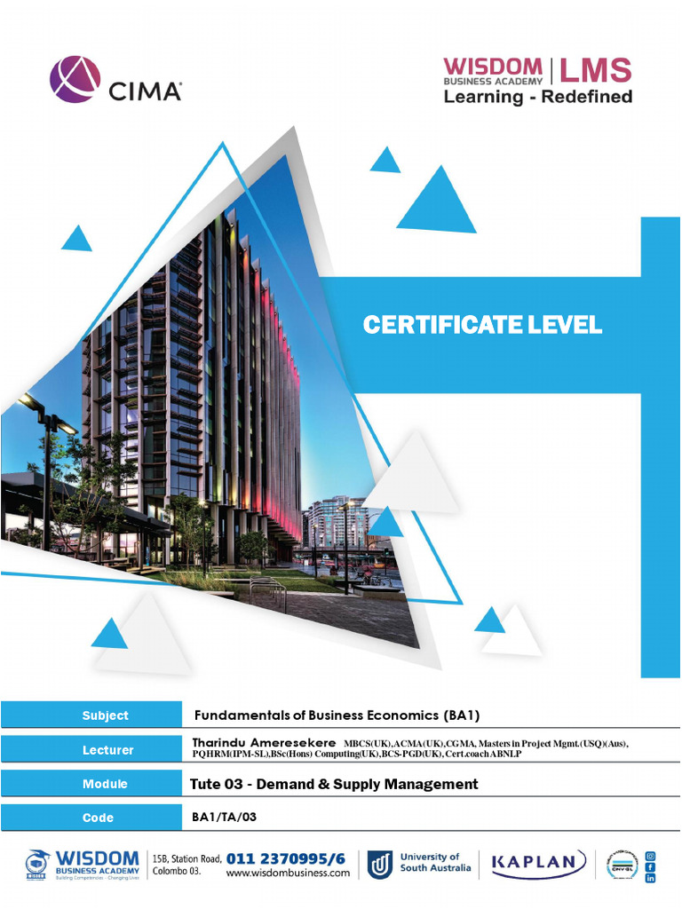 Tute 03 - Demand Supply Management | PDF | Demand | Supply (Economics)