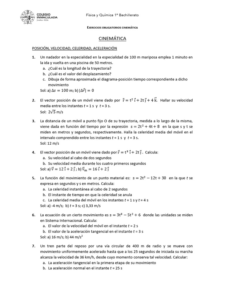 Ejercicios de Cinemática para Bachillerato | PDF | Velocidad | Cinemática