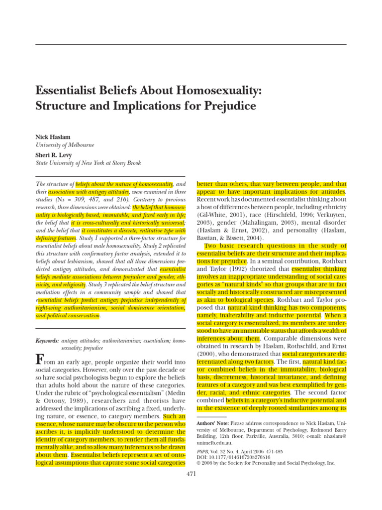 Homosexuality Essentialism Haslam2006 | PDF | Essentialism ...