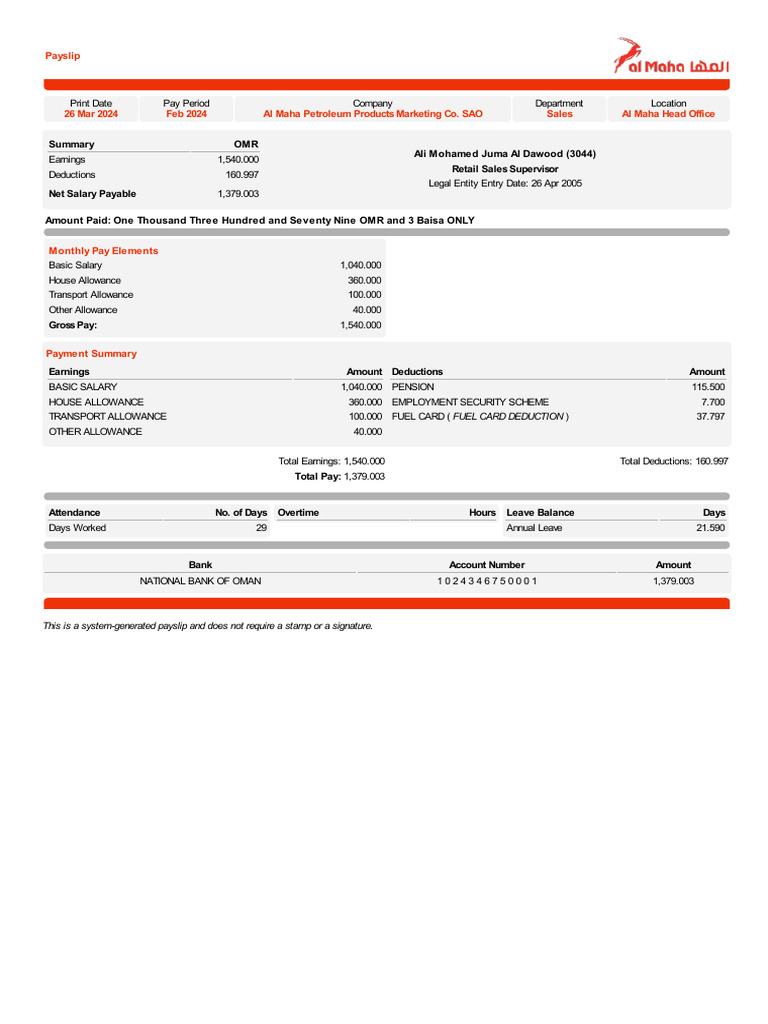 Payslip 3044 February 2024 (1) | PDF | Paycheck | Salary