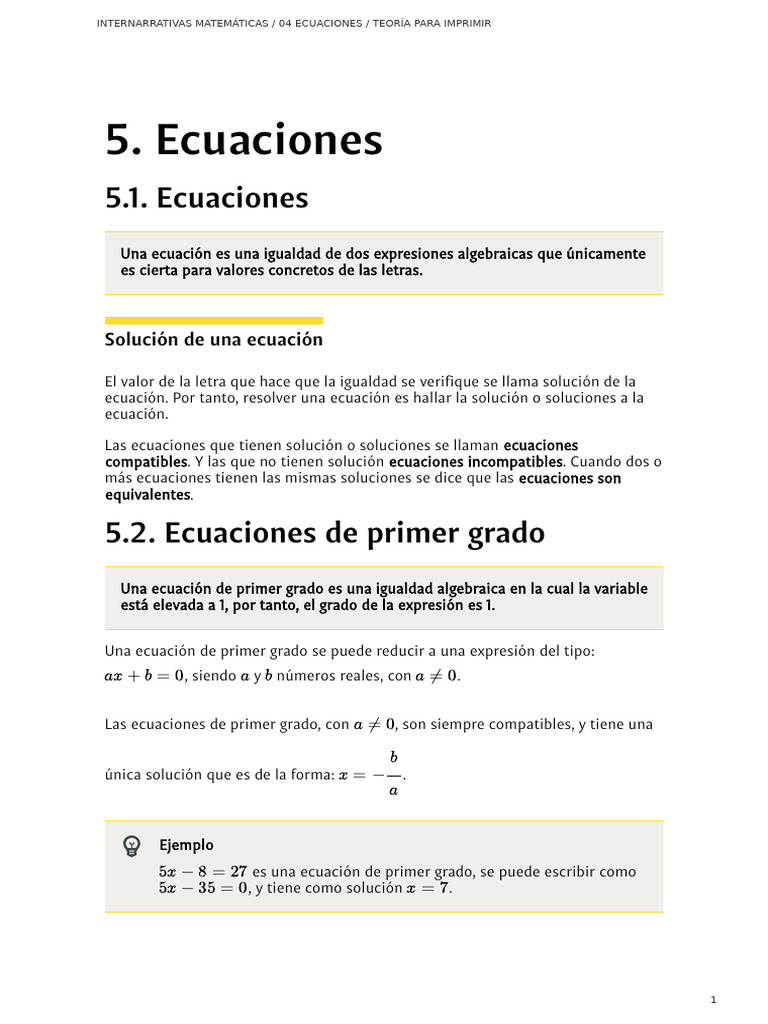 04 Ecuaciones - Teoría Para Imprimir (12) | PDF | Ecuaciones | Matemáticas