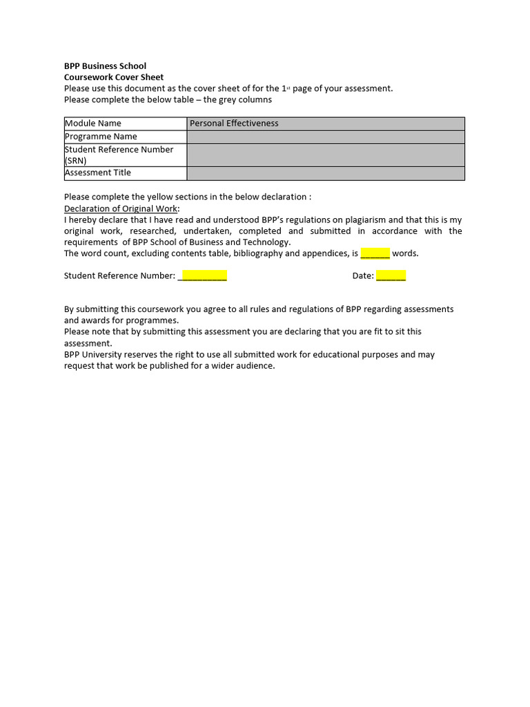 BPP Coursework Cover Sheet | PDF | Plagiarism | Turnitin