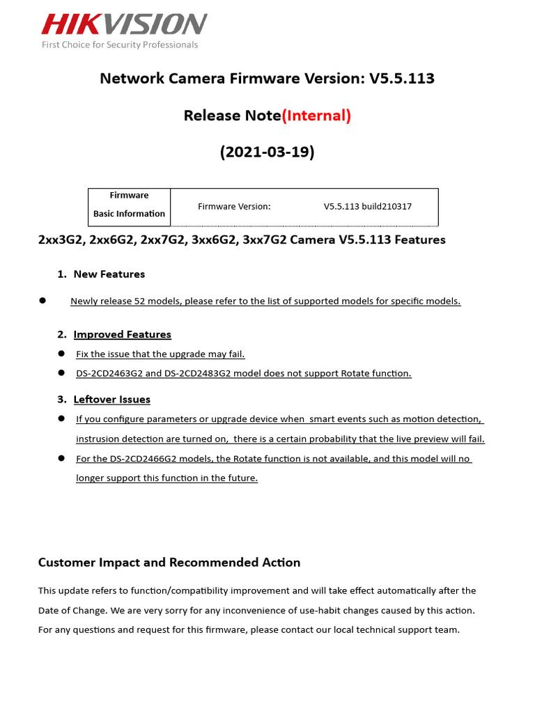 Network Camera V5.5.113 Release Note - G5 (Internal) | PDF | Computing | Software