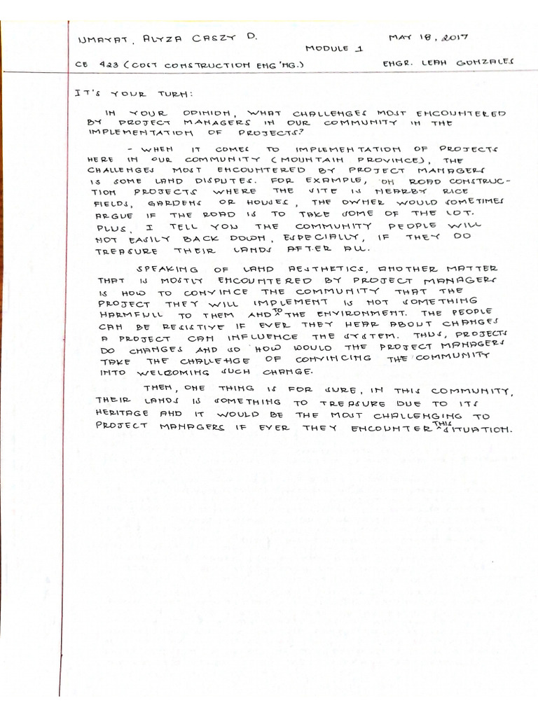 CE 423 Module 1, Umayat A. | PDF