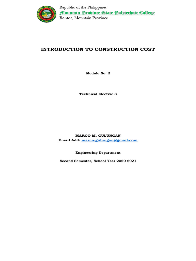 Module 2 Introduction To Construction Cost | PDF | Apartment | Mindanao