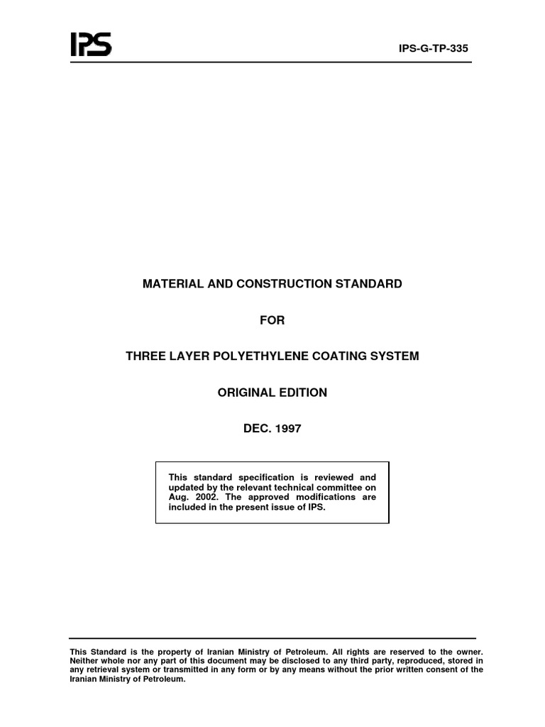 IPS Standard for Polyethylene Coating | PDF | Pipe (Fluid Conveyance ...