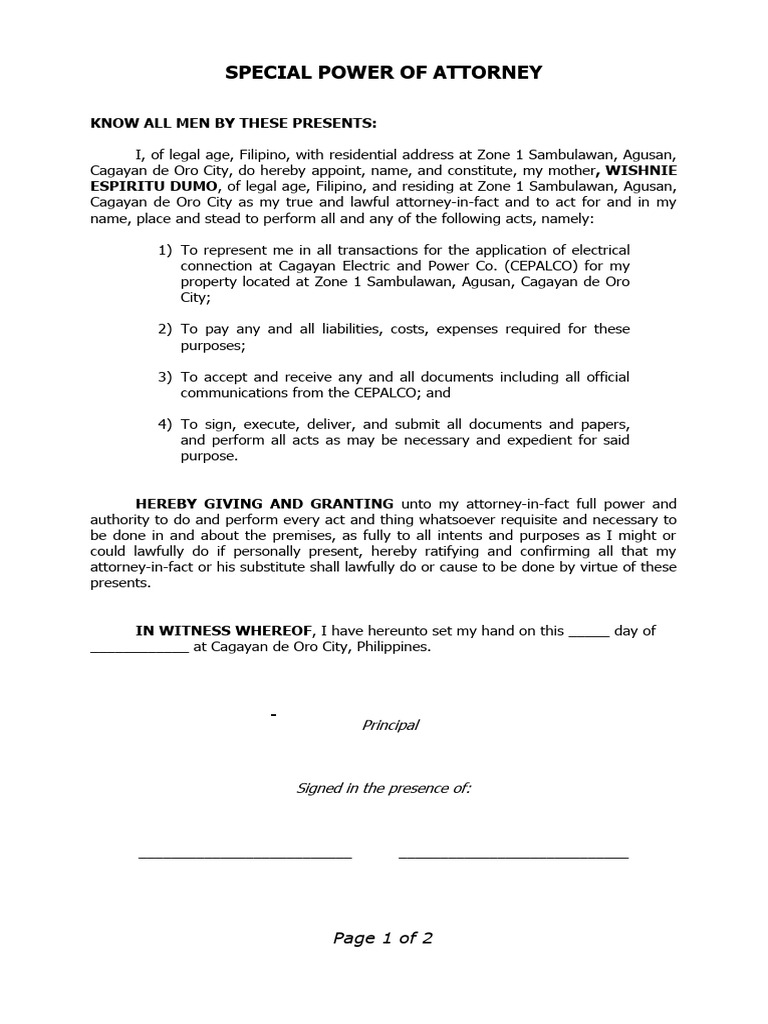 Special Power of Attorney: Know All Men by These Presents | PDF | Power ...