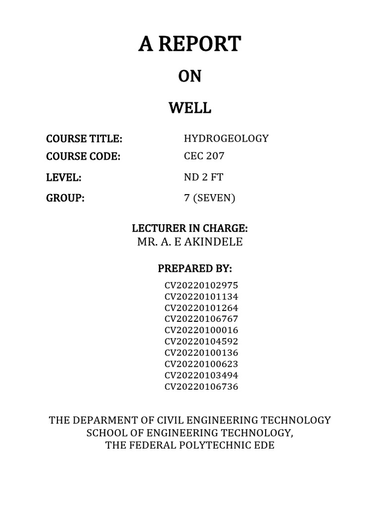 Wel Report | Download Free PDF | Groundwater | Casing (Borehole)
