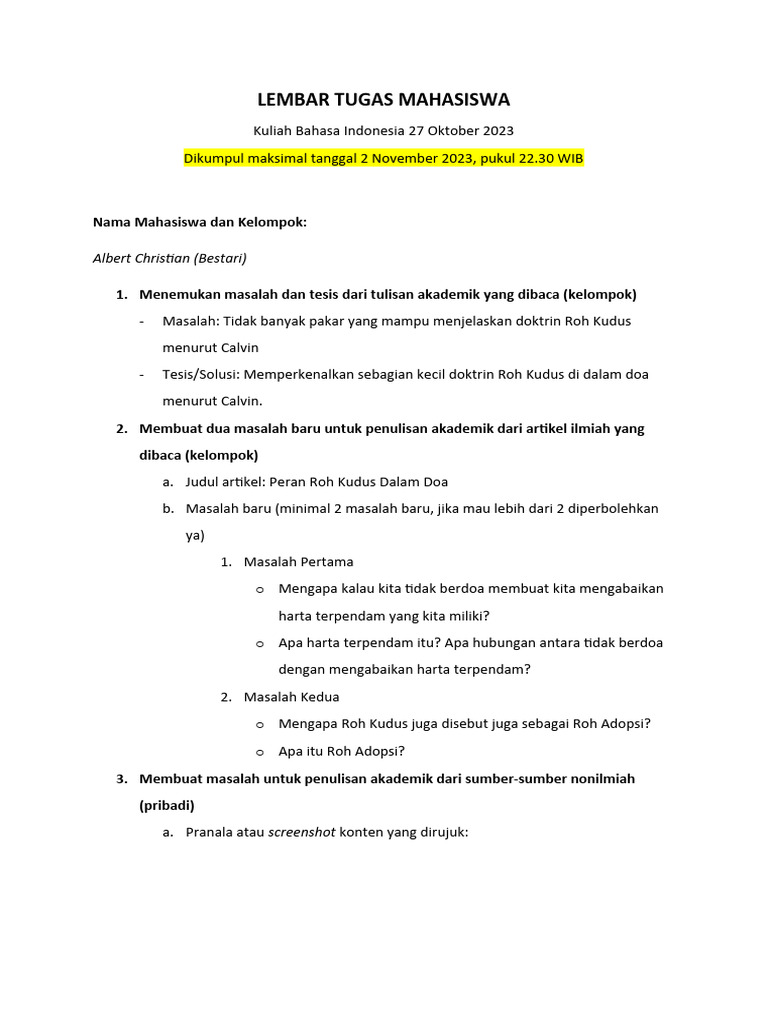 Lembar Tugas Mahasiswa - Albert Christian (Bestari) | PDF | Filsafat