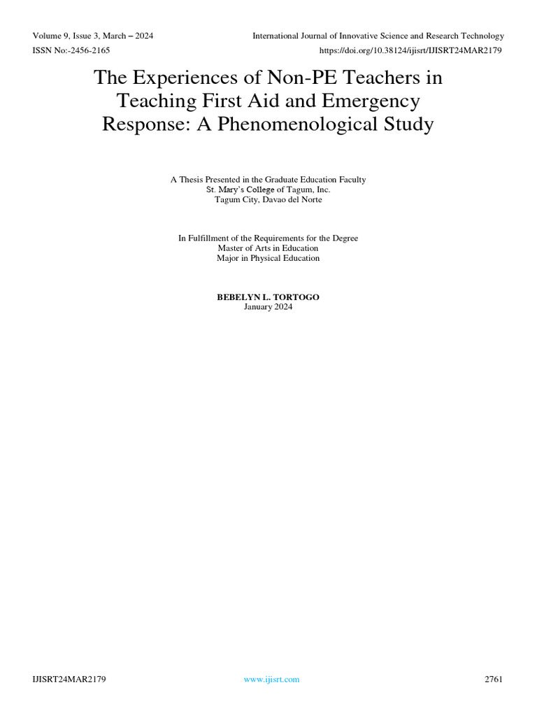 The Experiences of Non-PE Teachers in Teaching First Aid and Emergency Response: A ...