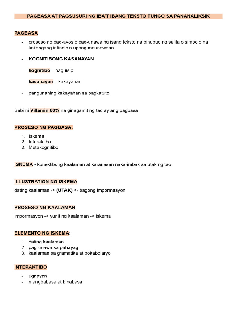 PAGBASA AT PAGSUSURI Reviewer | PDF