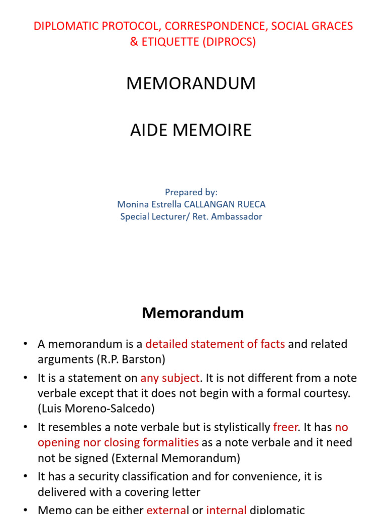 DIPROCS+7+ +Memo+&+Aide+Memoire | PDF | Memorandum | Diplomatic ...