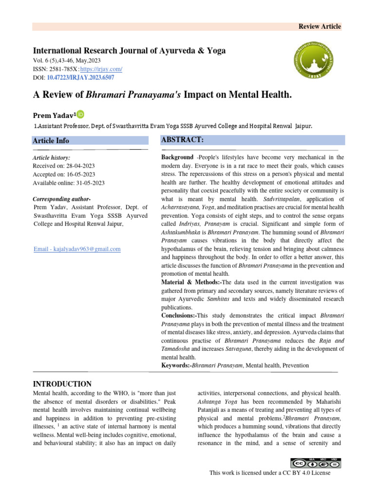 A Review of Bhramari Pranayamas Impact On Mental | PDF | Mental Health ...