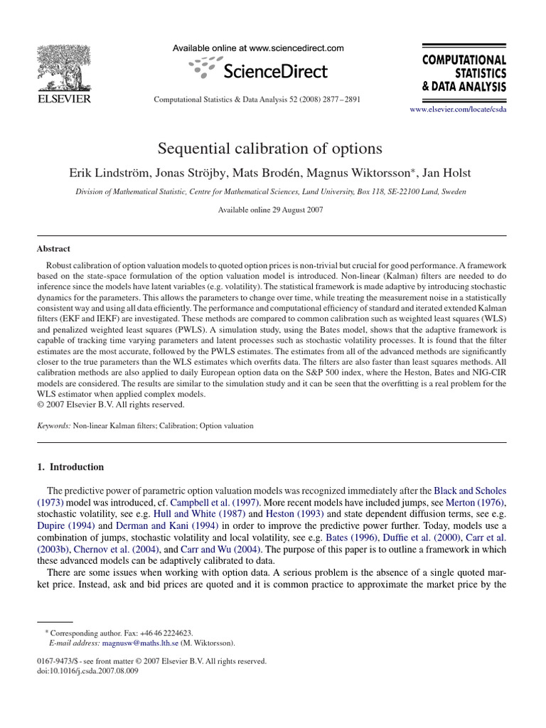 Sequential Calibration of Options | PDF | Option (Finance) | Kalman Filter