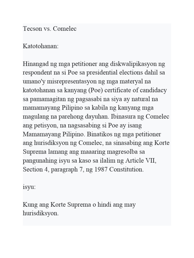 Tecson vs. Comelec | PDF