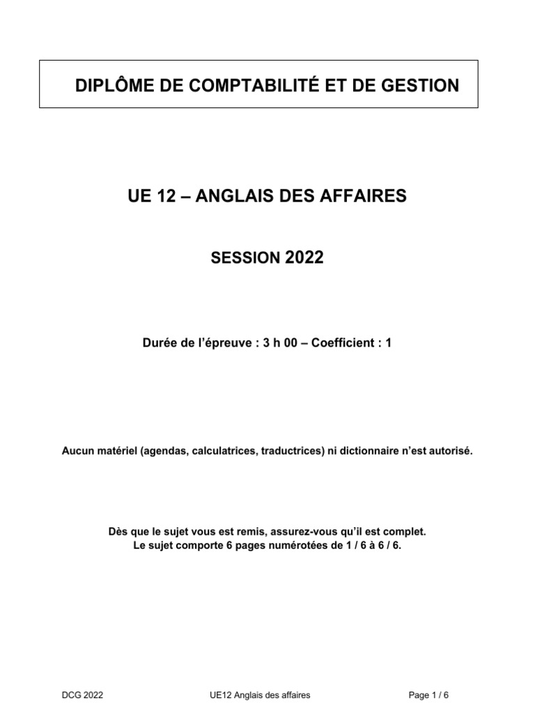 DCG 2022 - UE 12 - Sujet | PDF | Labour Economics | Migrant Worker