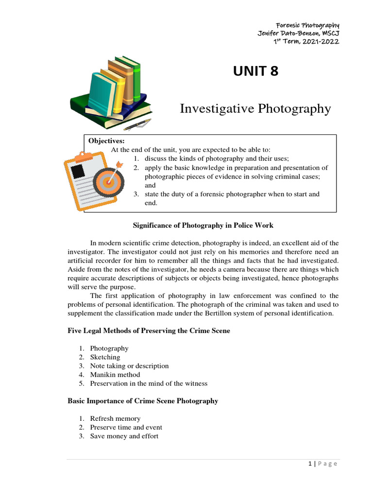 UNIT 8 - Investigative Photography | PDF | Crime Scene | Fingerprint