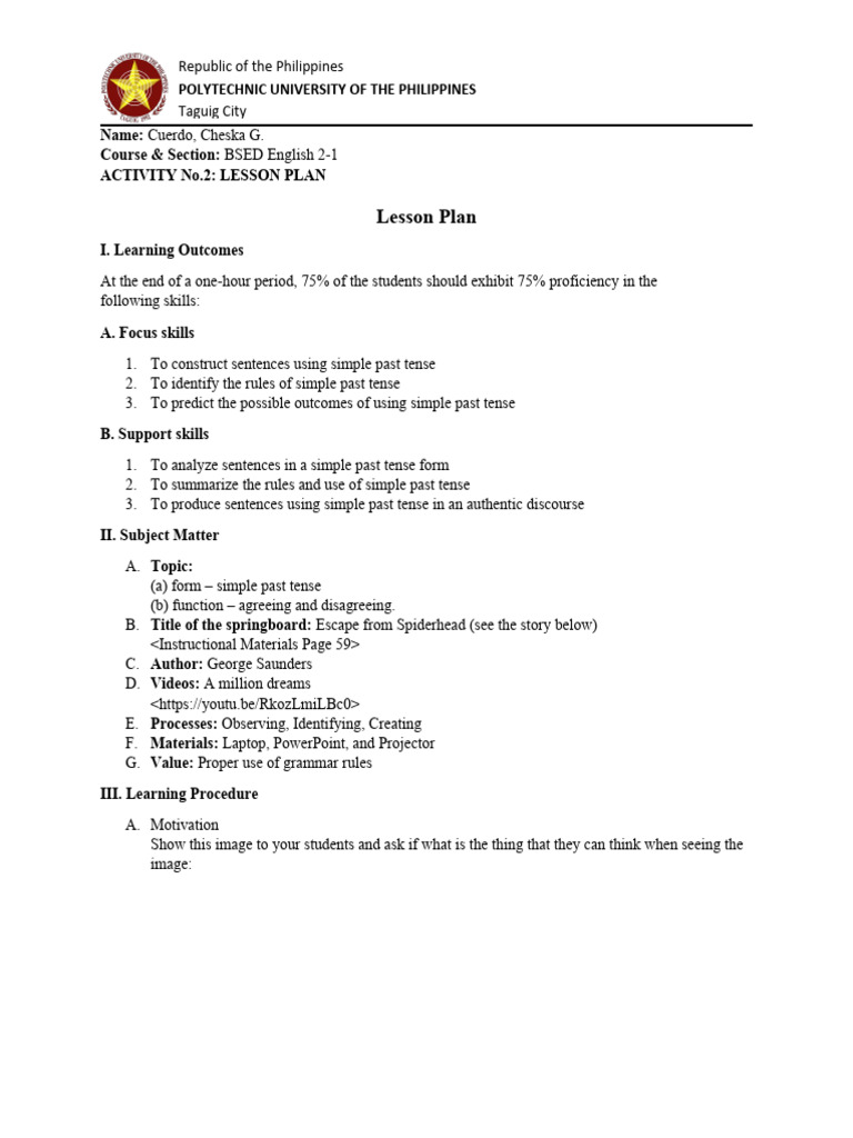 Cuerdo, Cheska G. Bsed-Eng 2-1 LLMD A4 | PDF | Grammatical Tense | Verb