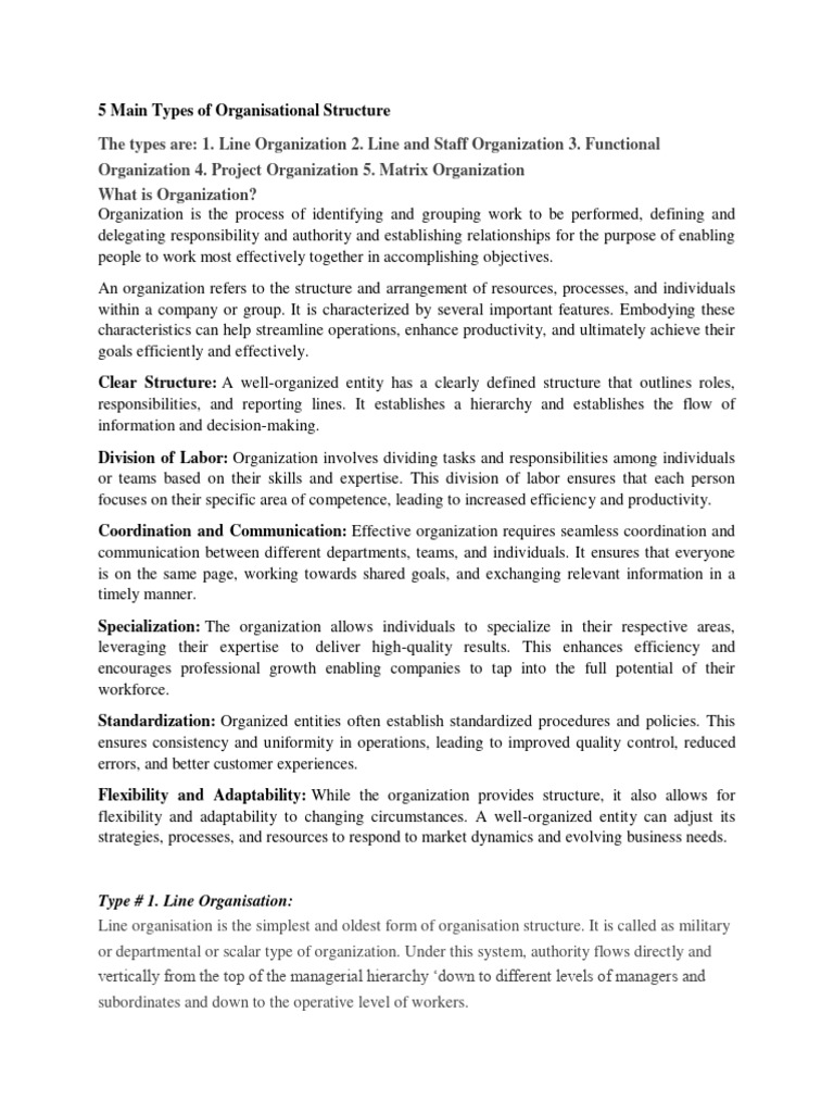 5 Main Types of Organisational Structure | PDF | Organizational ...