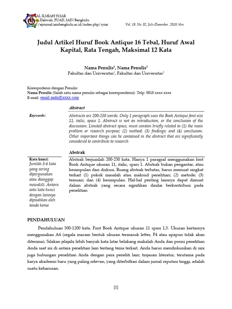 Template Artikel - Jurnal Ilmiah Syiar | PDF