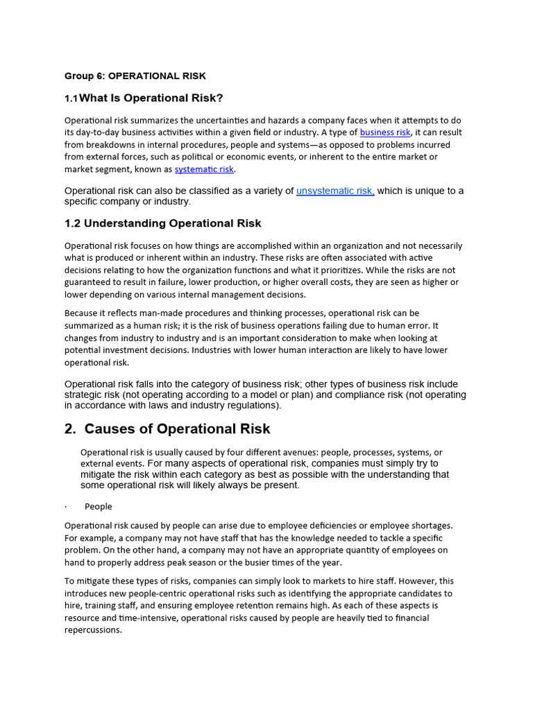 Group 6-operational risk | PDF | Risk | Operational Risk