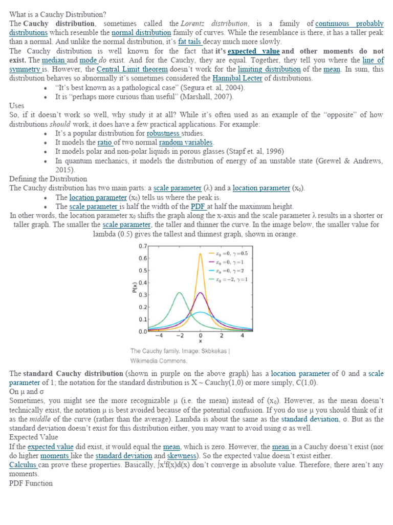 What Is A Cauchy Distribution | PDF | Mean | Statistical Theory
