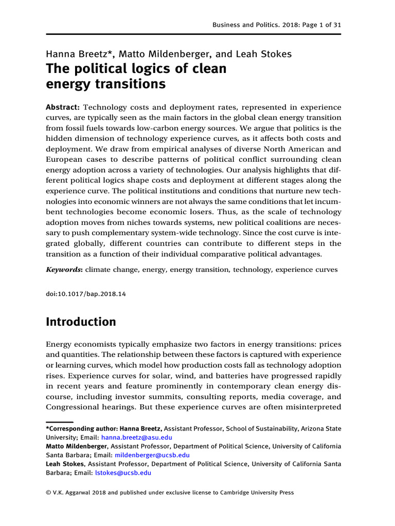 Political Dynamics of Clean Energy Transition | PDF | Renewable Energy ...
