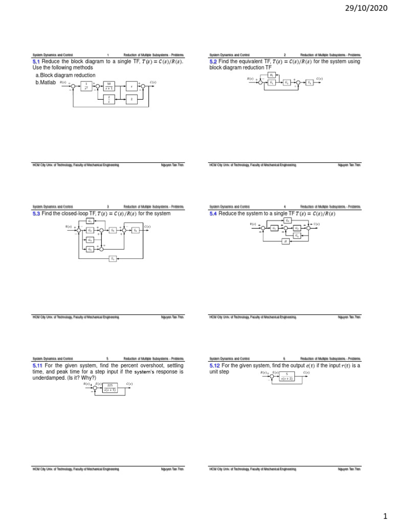 Ch.05 Reduction of Multiple Subsystems - Assignments | PDF | Control Theory | Computer Engineering