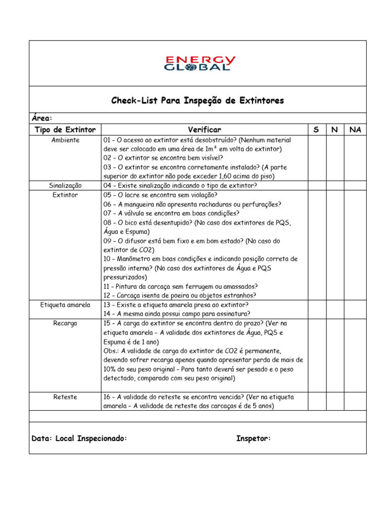 Check-List Inspeção de Extintor | PDF