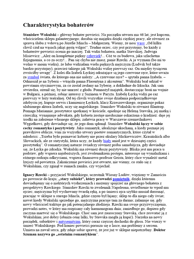 Charakterystyka Bohaterów | PDF