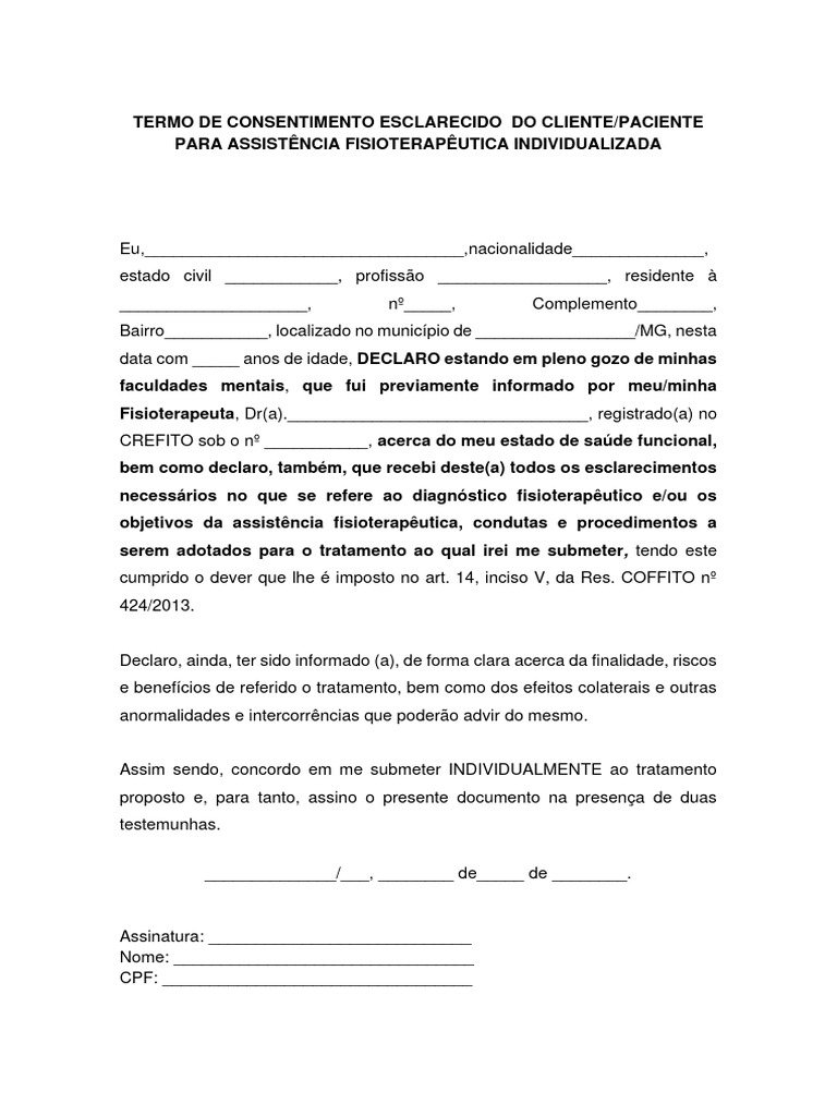 Termo de Consentimento Fisioterapêutico | PDF