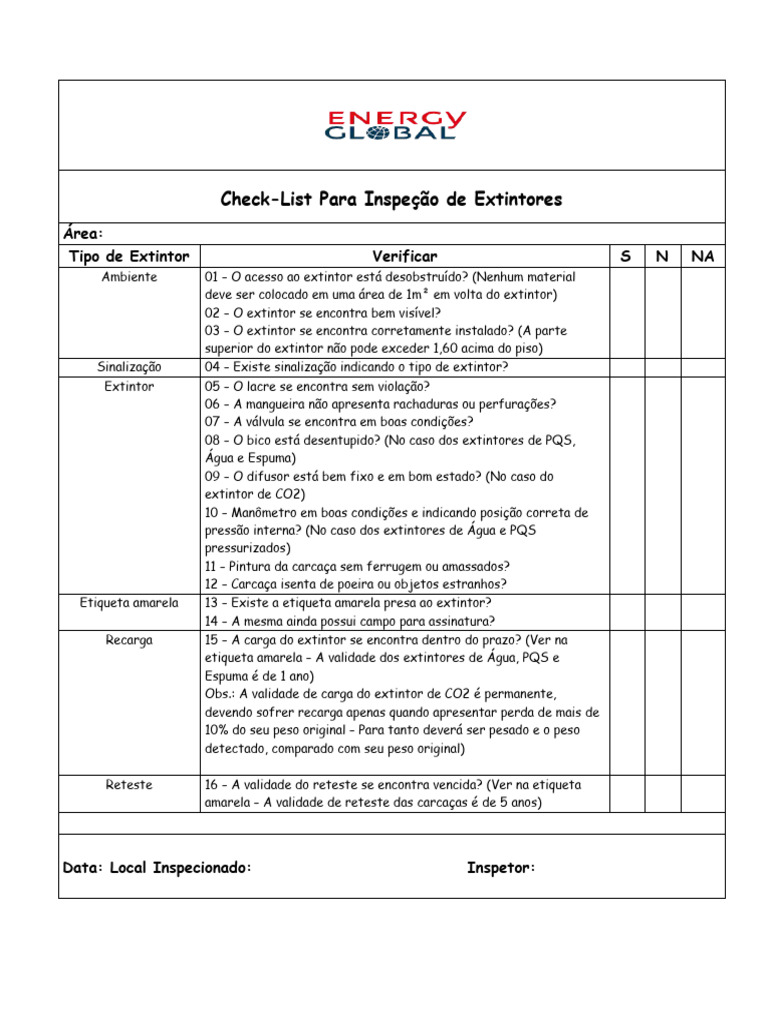 Check-List Inspeção de Extintor | PDF