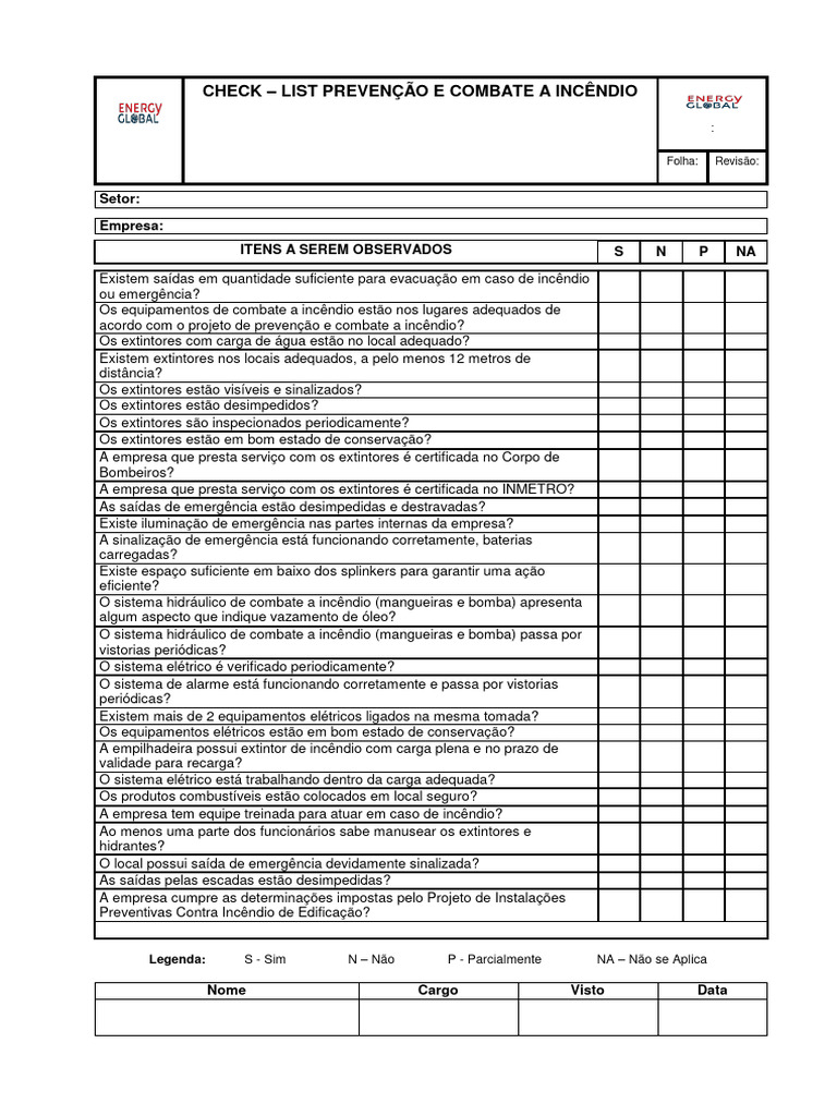 CheckList Prevenção e Combate a Incêndio | PDF