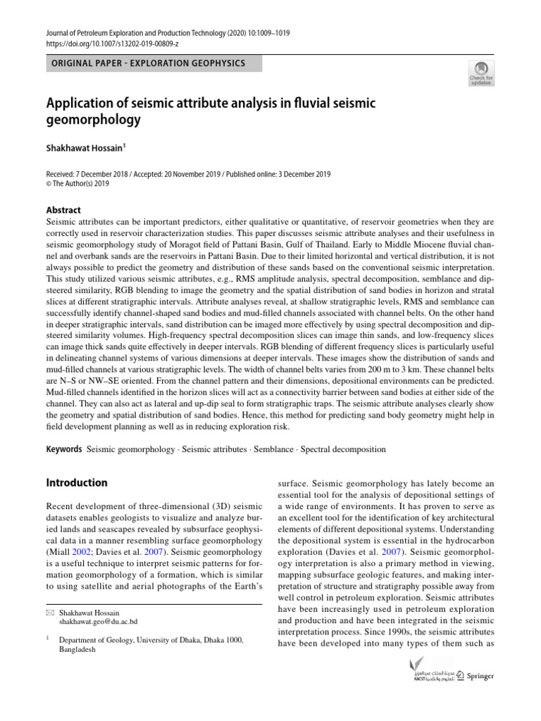 Application of Seismic Attribute Analysis in Fluvial Seismic ...