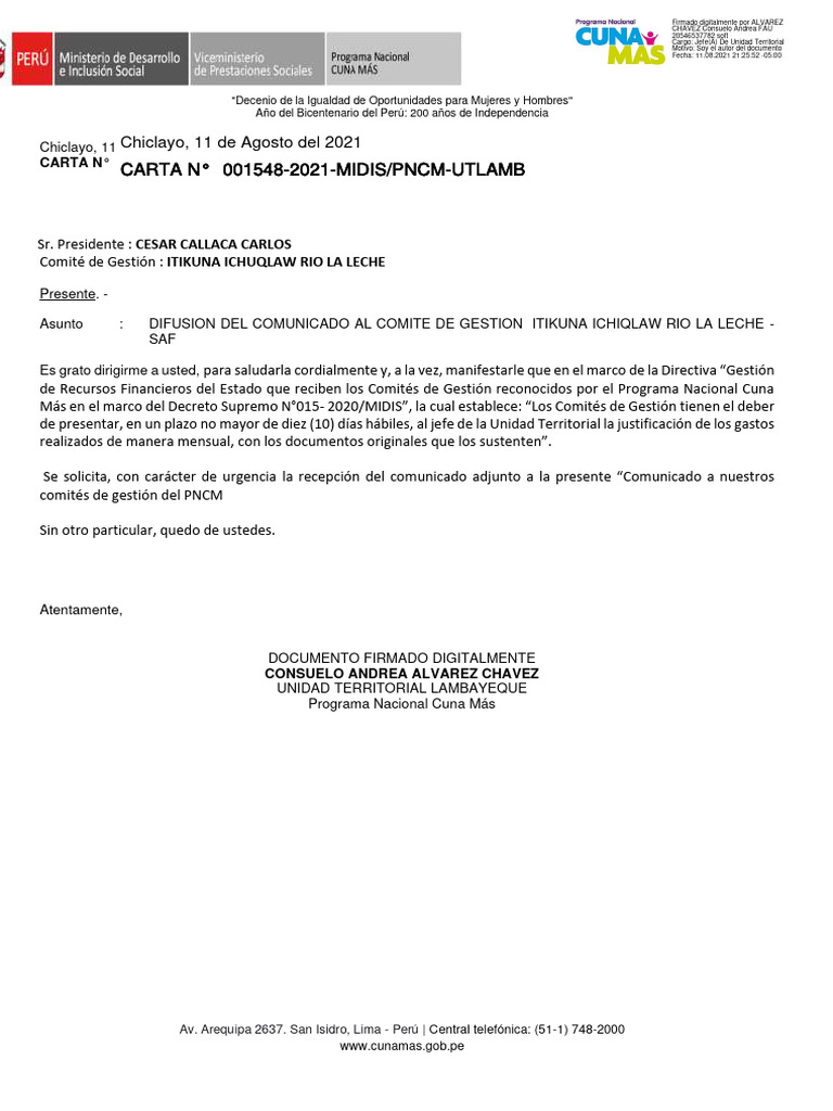 Carta Comite Recepcion | Descargar gratis PDF | Perú | Gobierno