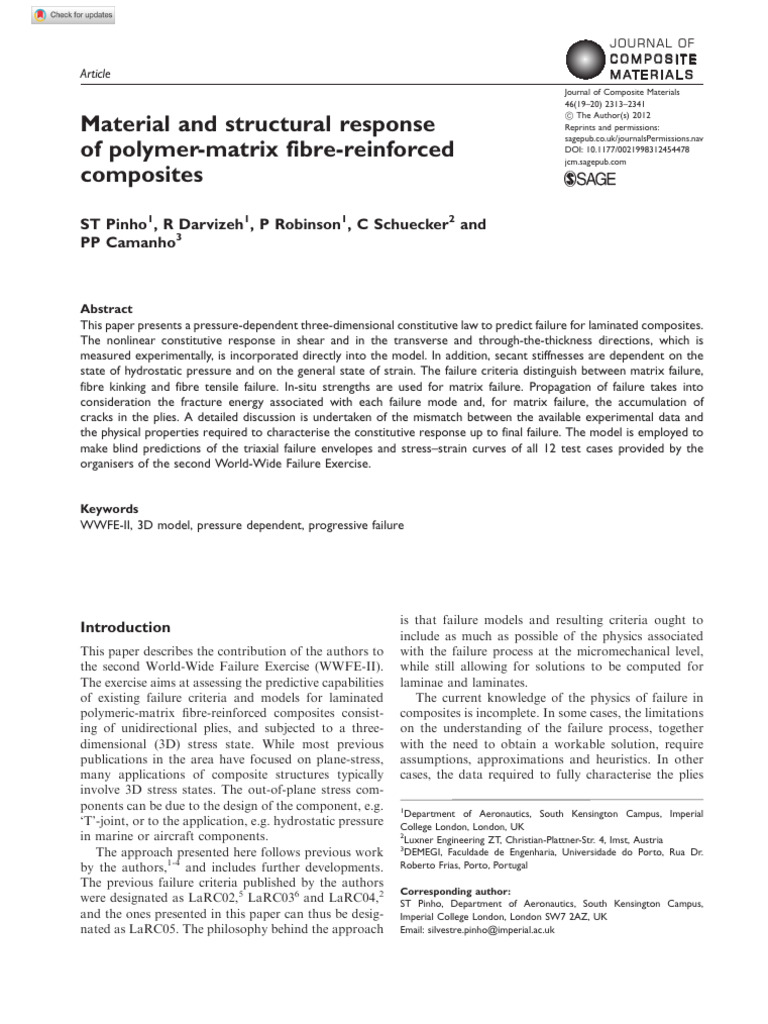 Pinho Et Al 2012 Material and Structural Response of Polymer Matrix ...